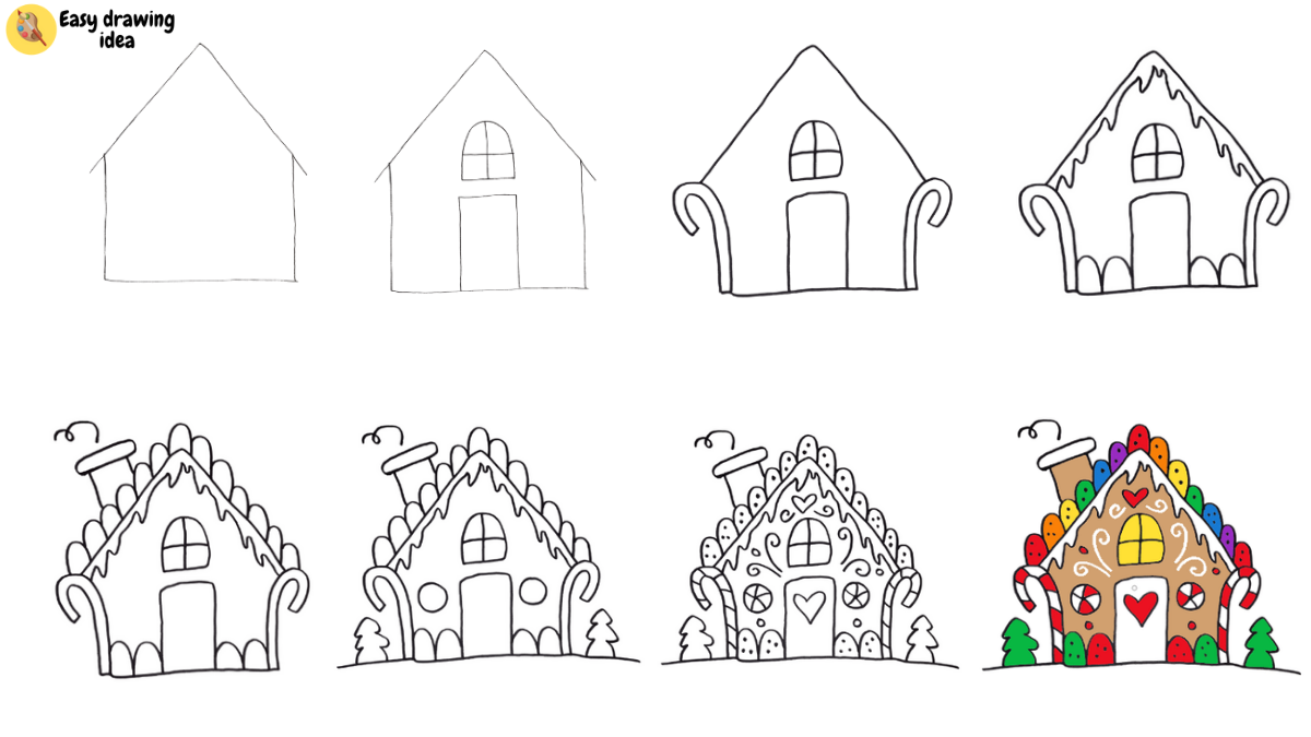 How To Draw A Gingerbread House Step By Step For Kids - Hand Of Art