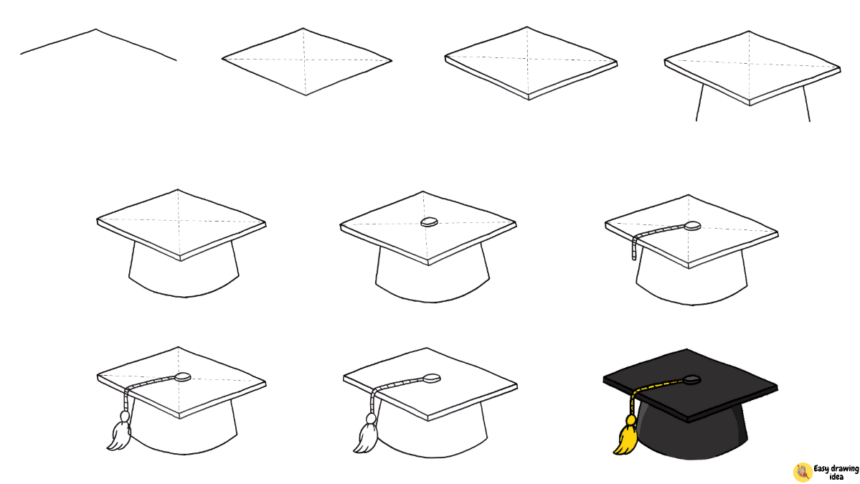 How to Draw a Graduation Hat Step by Step - Hand Of Art