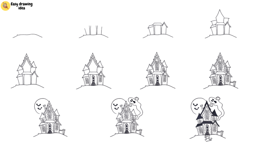 How to Draw a Haunted House Step by Step - Hand Of Art