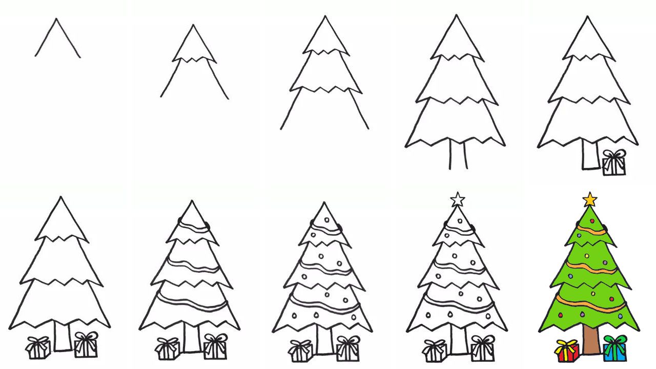 How to Draw an X-mas Tree Step by Step - Hand Of Art