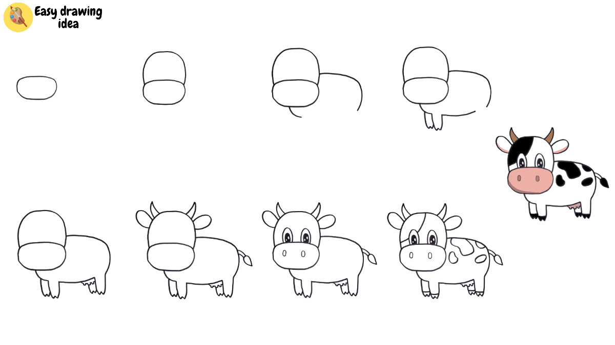 How To Draw A Cow Step By Step For Kids - Hand Of Art