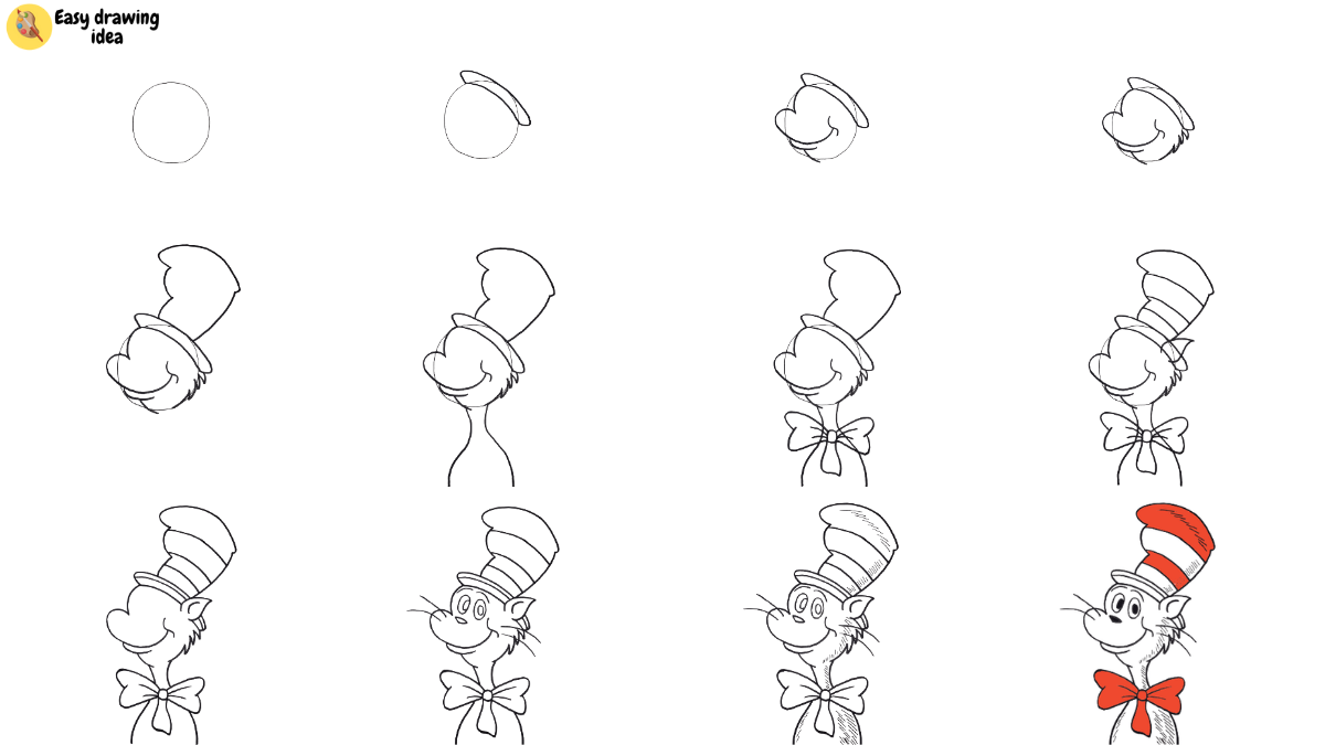How To Draw A Cat In The Hat Step By Step