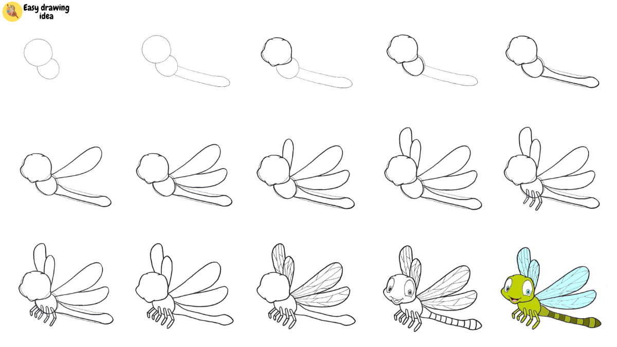 How to Draw a Dragonfly Step By Step