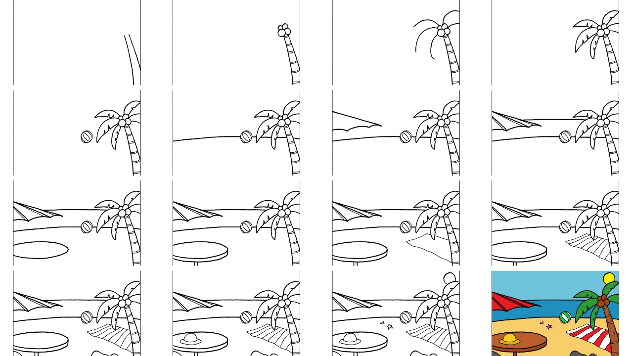 How to Draw Beach Step By Step