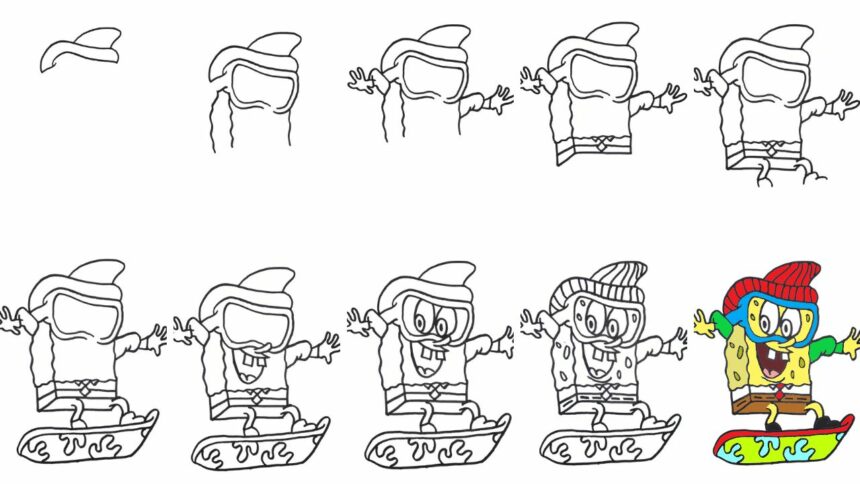 How to Draw Spongebob Squarepants With Skateboard - Hand Of Art