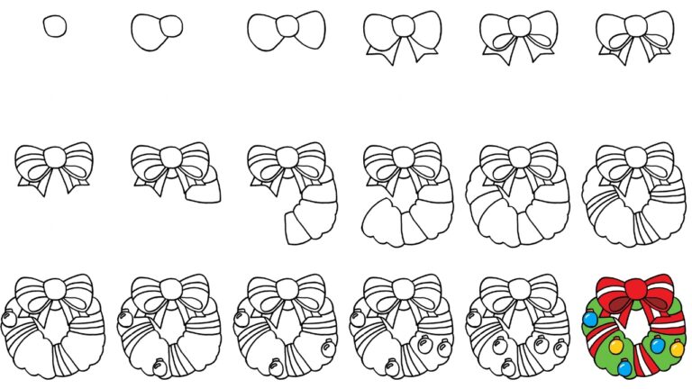 How To Draw a Christmas Wreath Step by Step - Hand Of Art